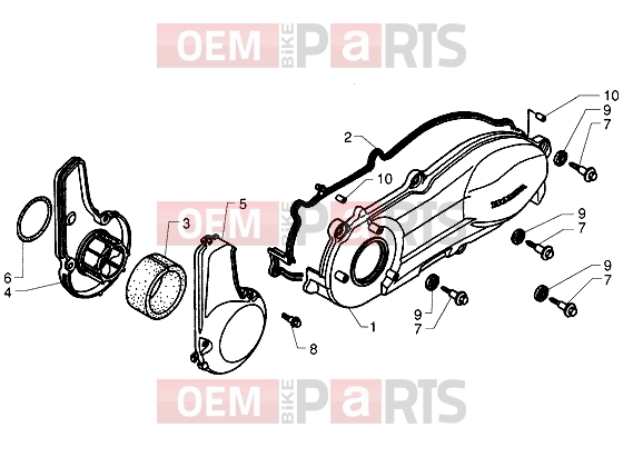 Piaggio X9 250 Engine » Crankcase cover, clutch side exploded drawing ...